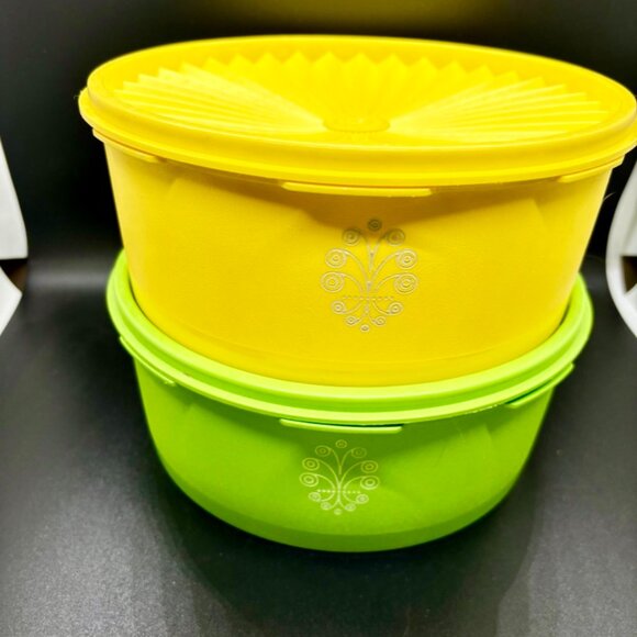 Tupperware | Kitchen | Tupperware Yellow Green Storage Canisters | Poshmark